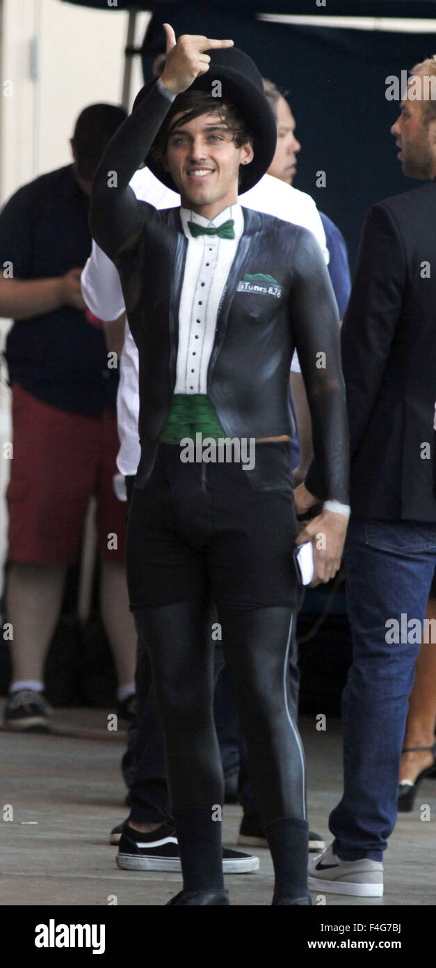 Beau Brooks from the Janoskians does a rude hand gesture to fans at the ...