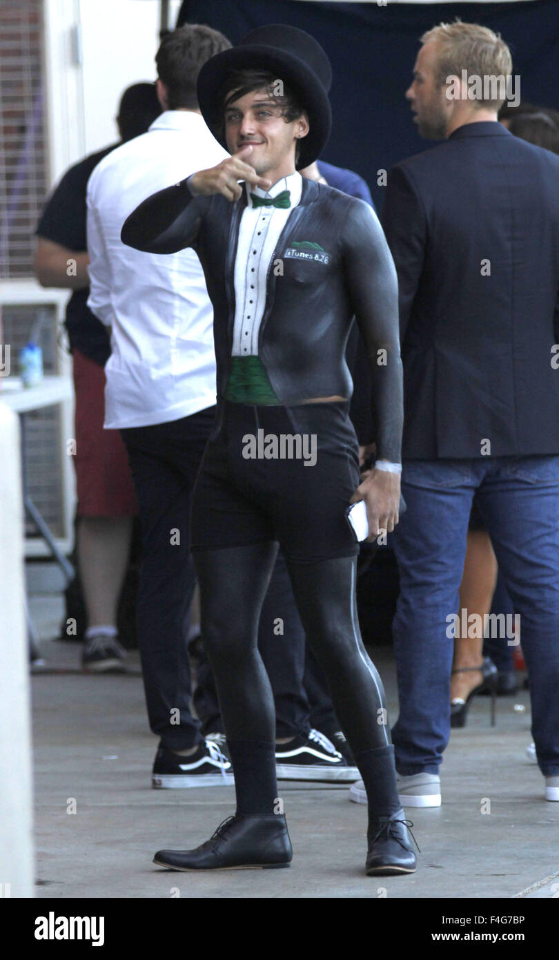 Beau Brooks from the Janoskians does a rude hand gesture to fans at the ...