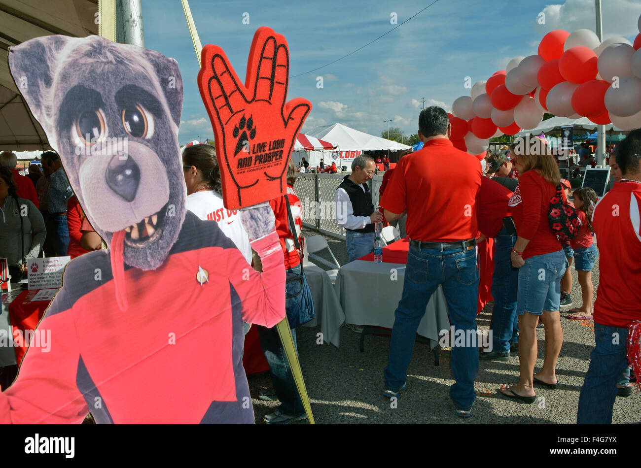 Albuquerque, NM, USA. 17th Oct, 2015. A cut out of Louie Lobo greets ...