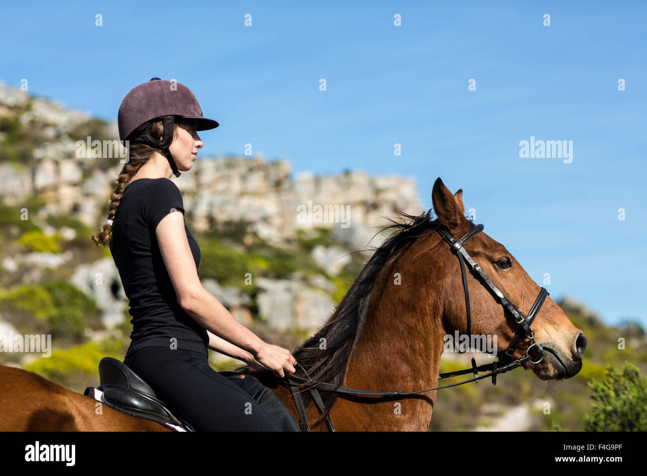 Young woman riding her horse Stock Photo - Alamy