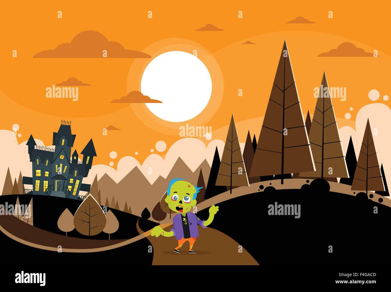 Boy walking on road at night Stock Vector Images - Alamy