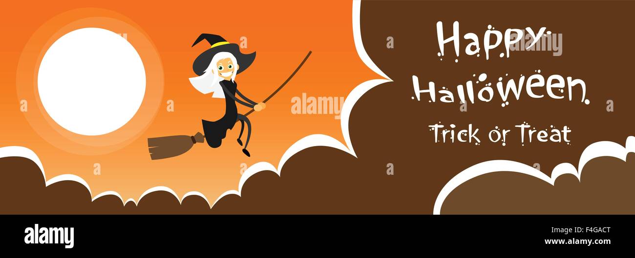Witch Flying on Broom Halloween Costume Cartoon Character Stock Vector ...