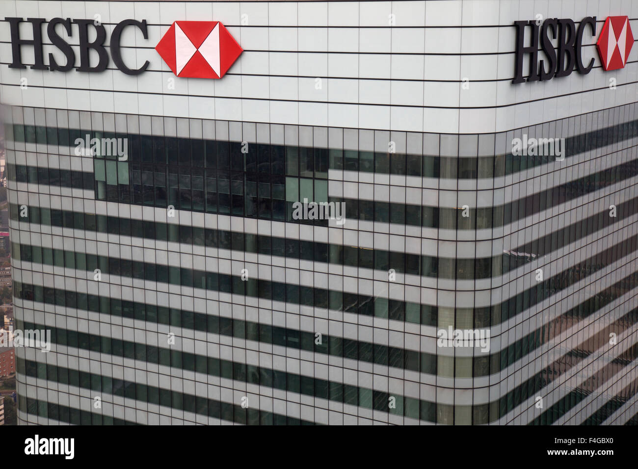 The top of the HSBC building at 8 Canada Square in Canary Wharf, London ...
