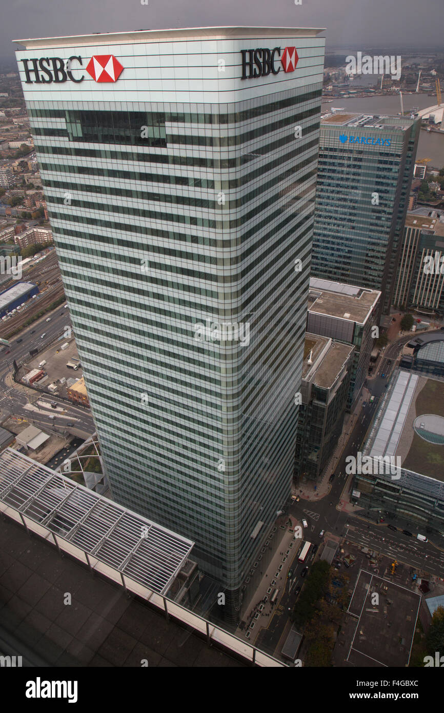 The HSBC building at 8 Canada Square in Canary Wharf, London. The Barclays building at 1 ...