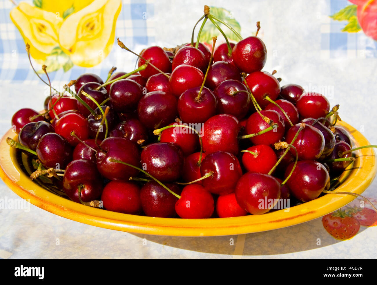 Plate with red cherries Stock Photo - Alamy
