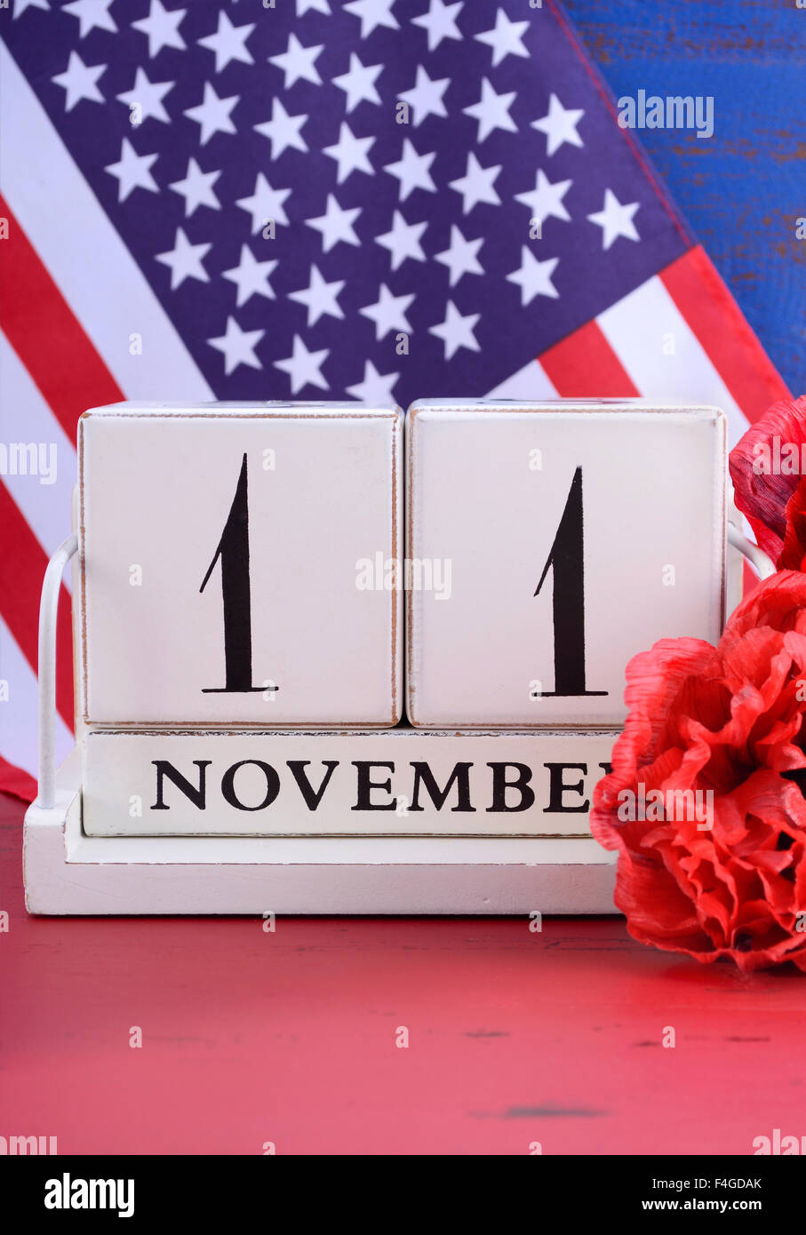 Vintage style wood block calendar for November 11, USA Veterans Day ...