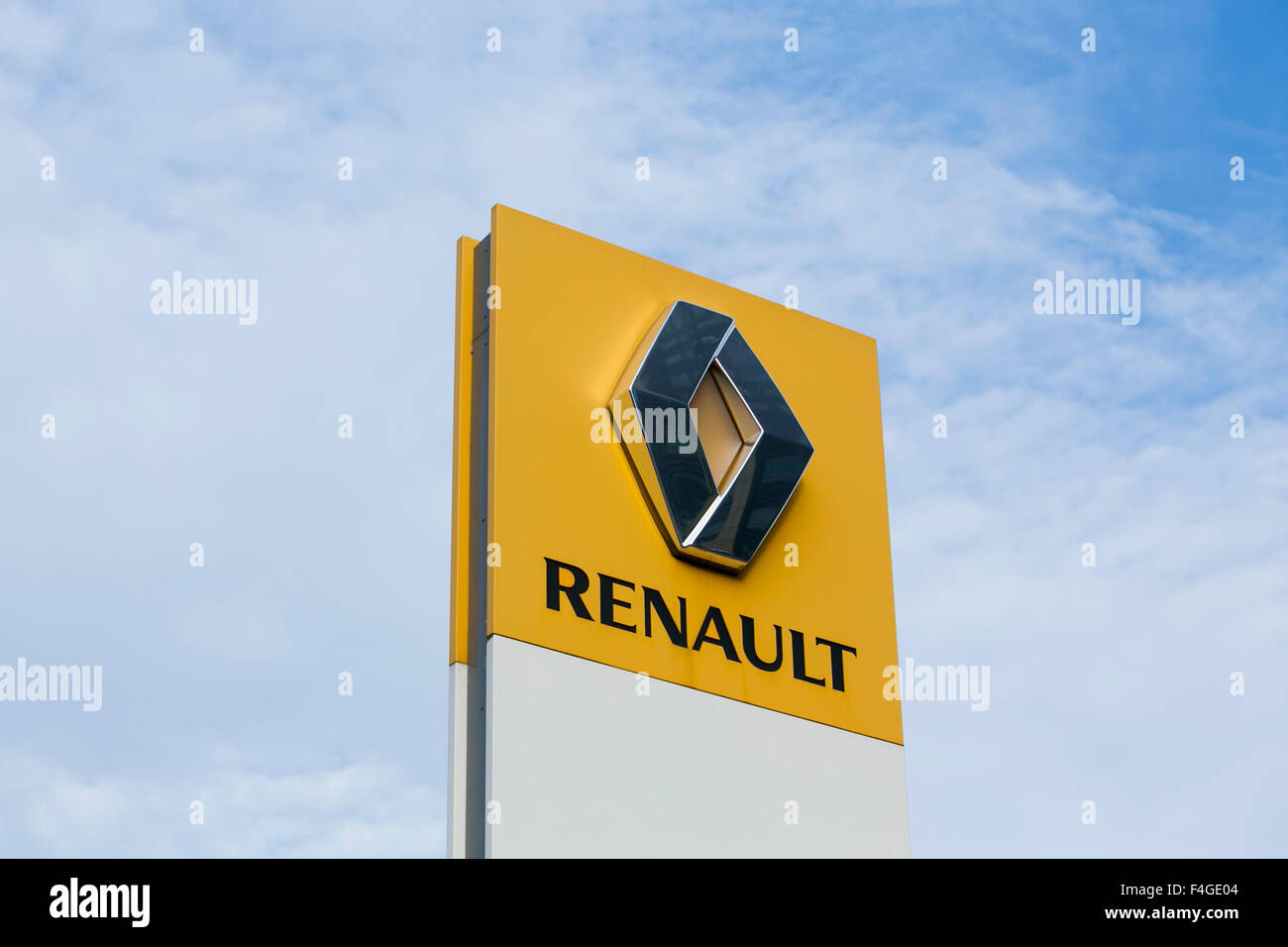 A logo sign outside of an Renault vehicle dealership in Amsterdam ...