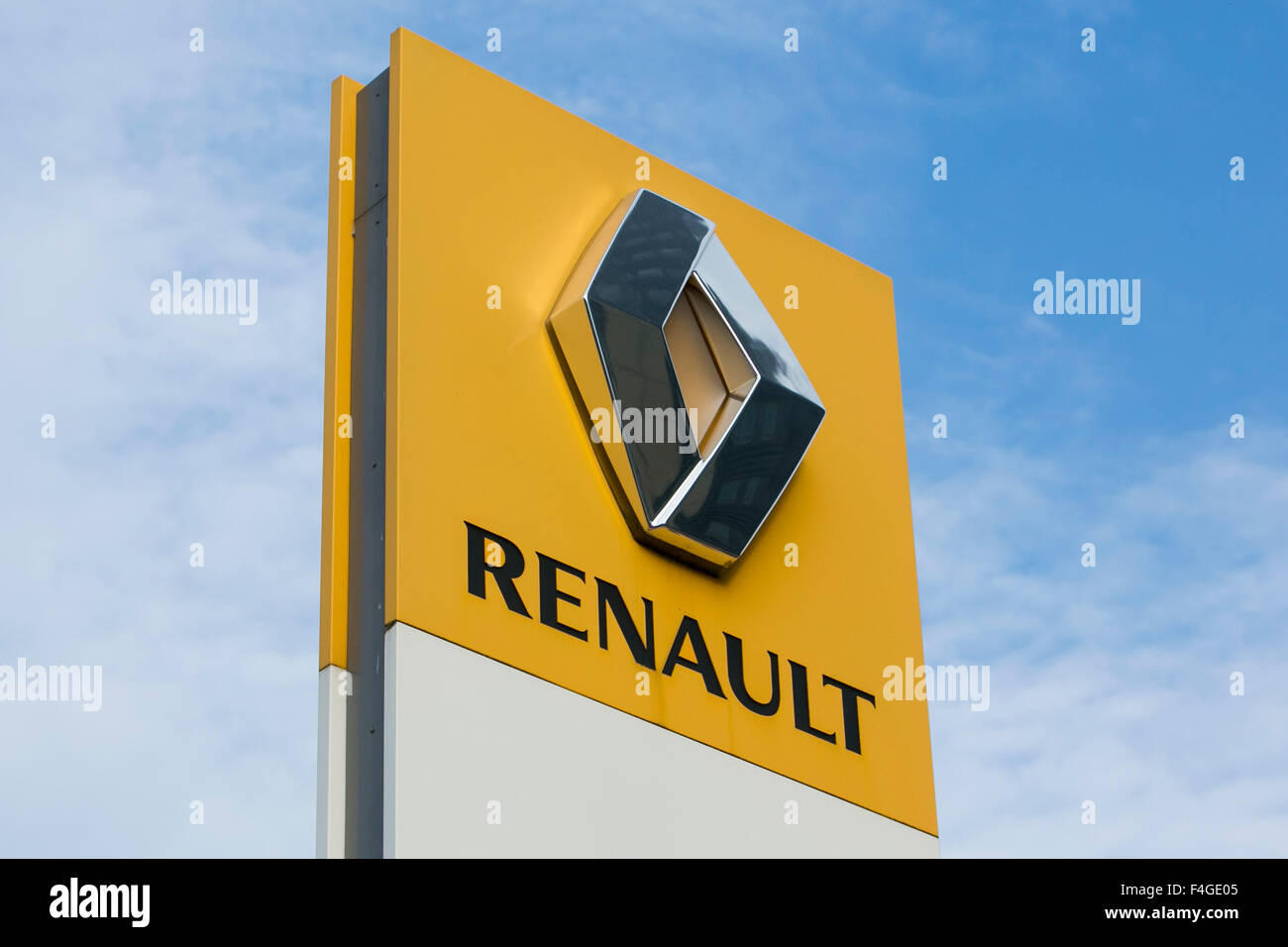 A logo sign outside of an Renault vehicle dealership in Amsterdam ...