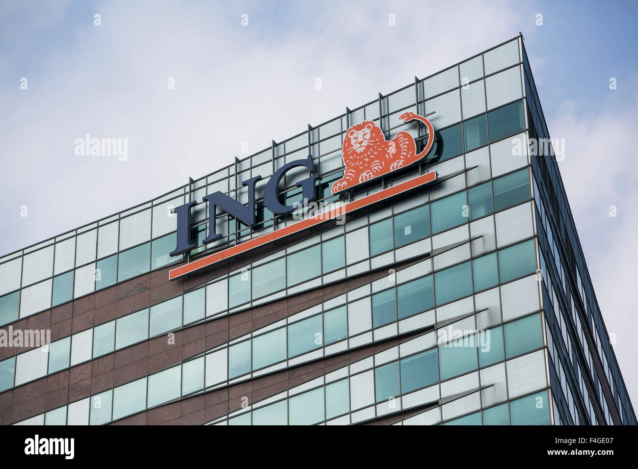 A logo sign outside of an office building occupied by the ING Group in ...