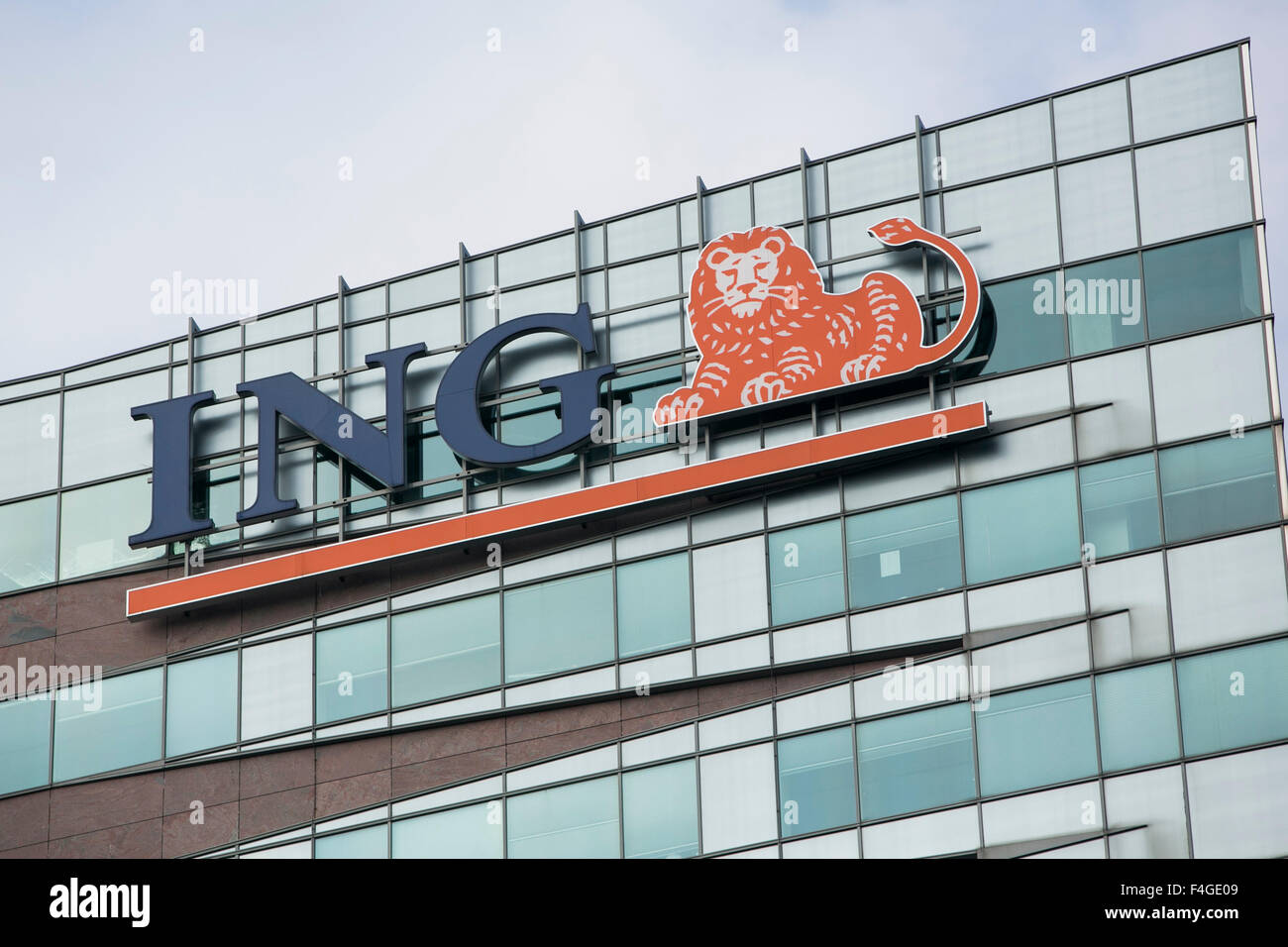 A logo sign outside of an office building occupied by the ING Group in ...