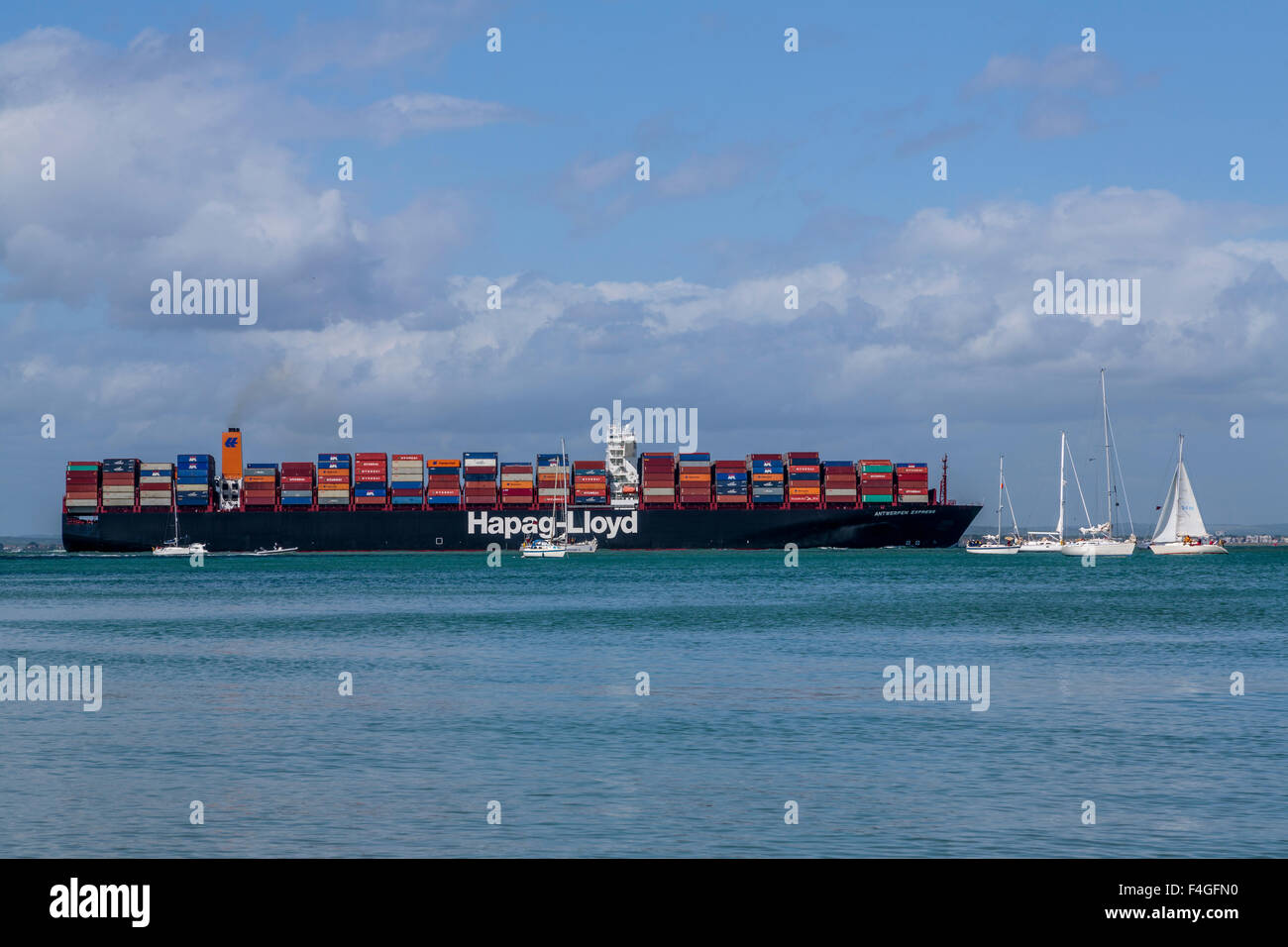 A Container ship navigates through the congested waters of the Solent ...