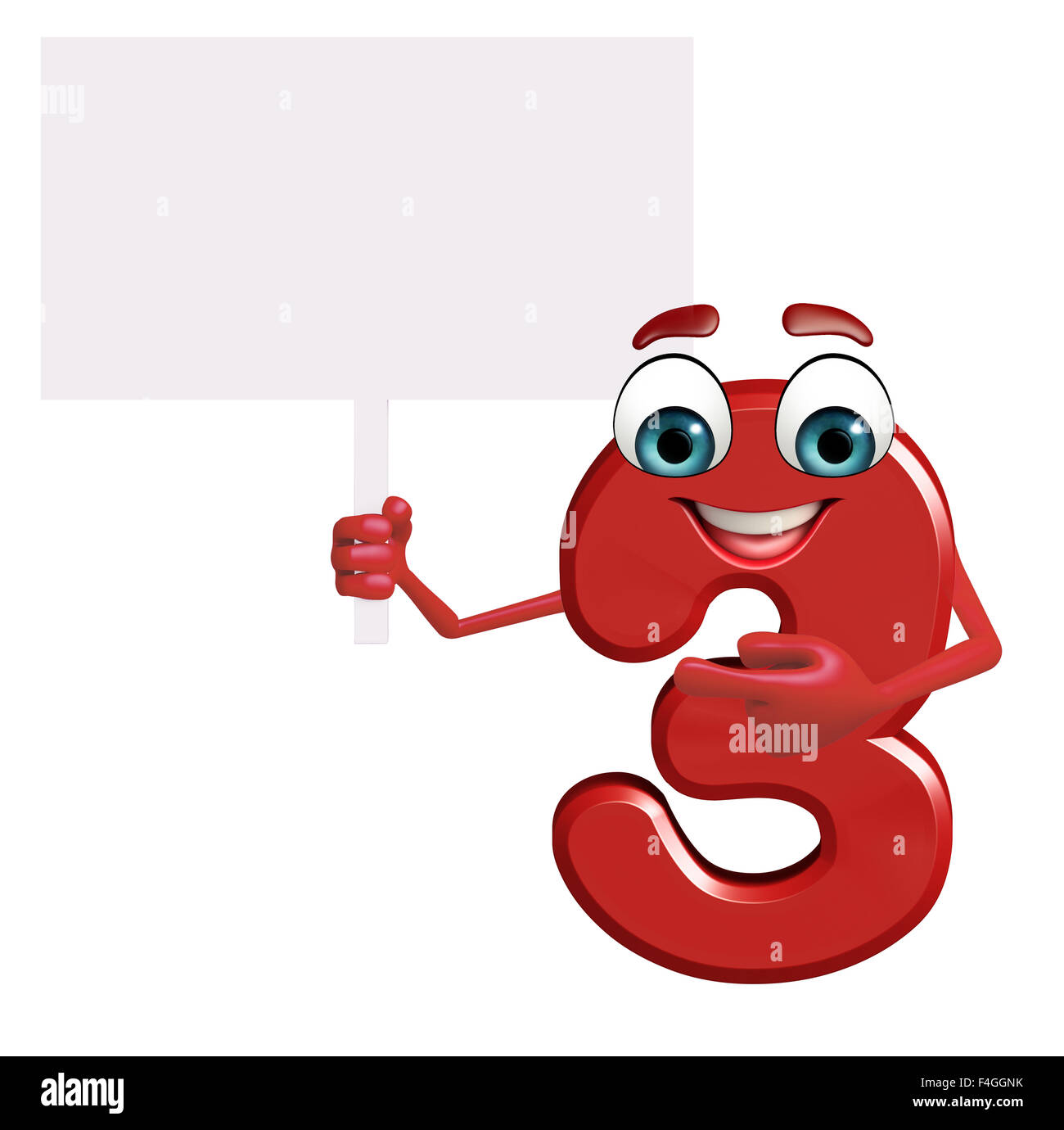 3d rendered illustration of cartoon character of three digit with sign ...