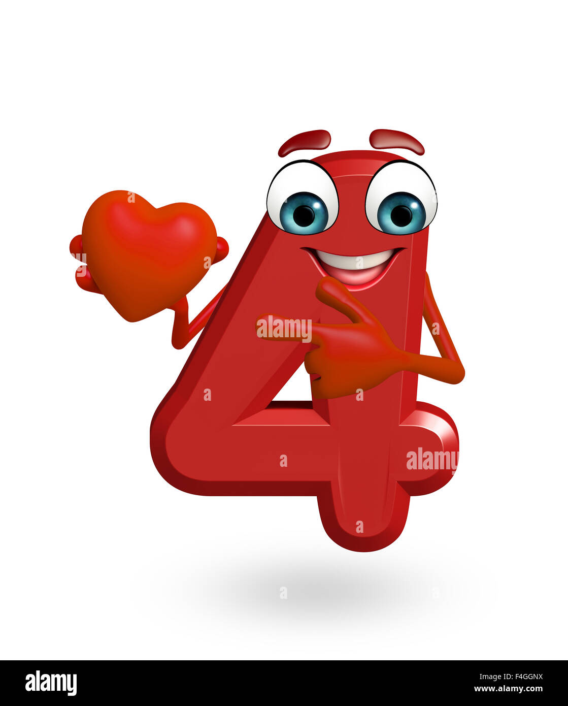 3d rendered illustration of cartoon character of four digit with heart ...