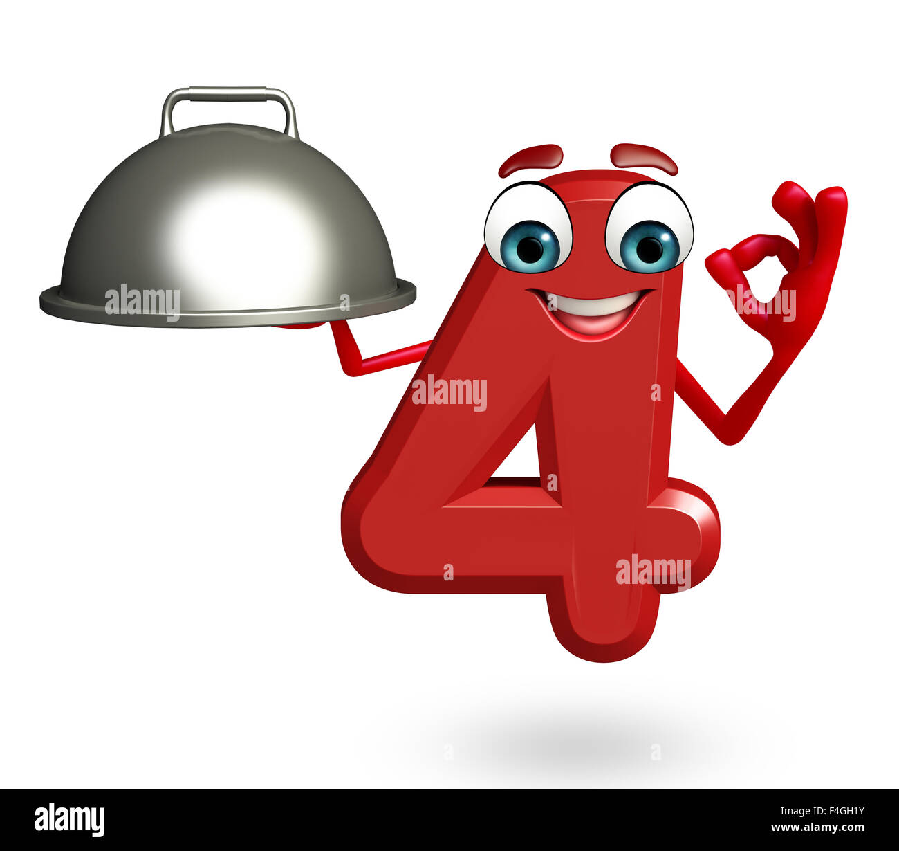 3d rendered illustration of cartoon character of four digit with pan ...