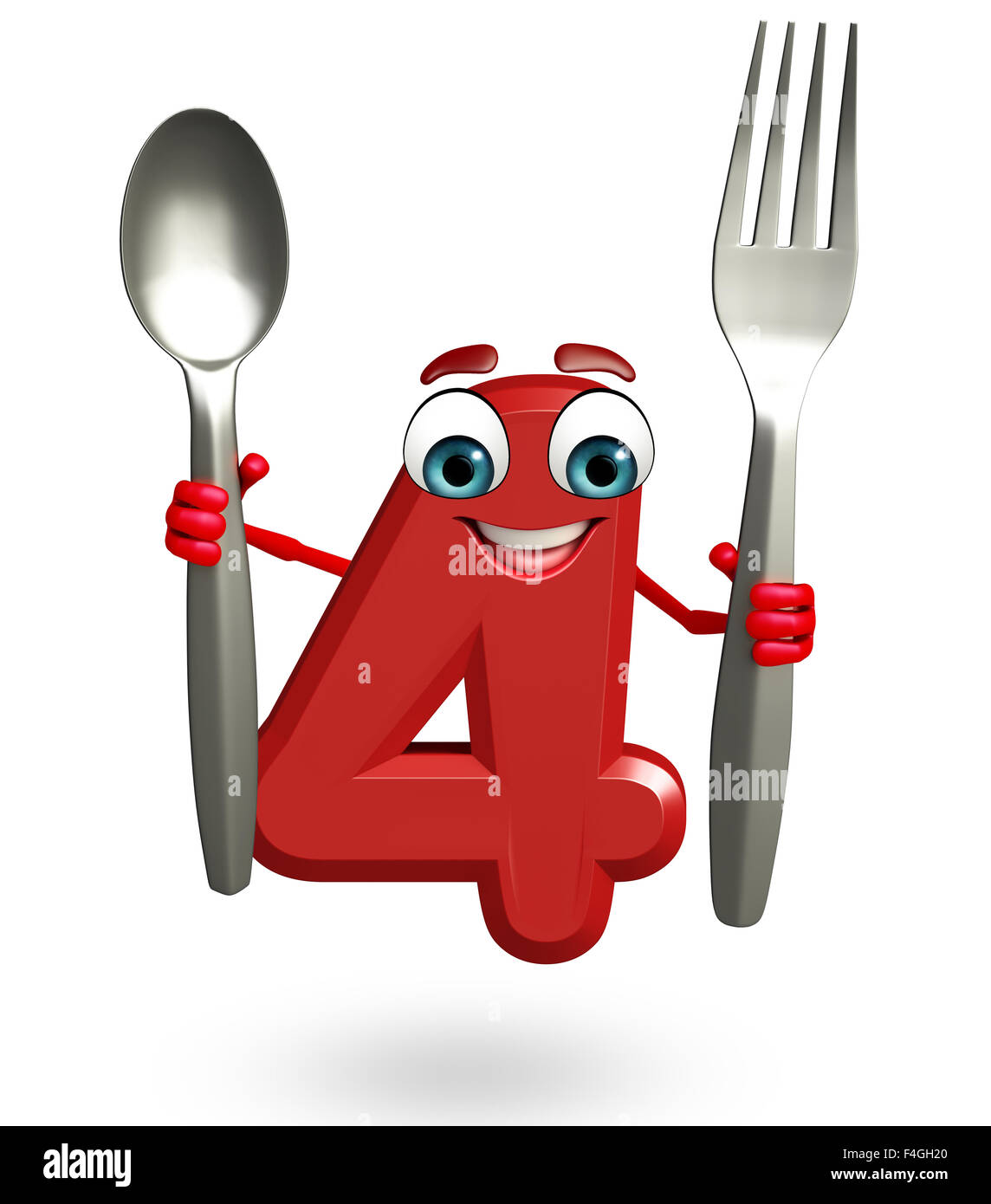 3d rendered illustration of cartoon character of four digit with spoon ...