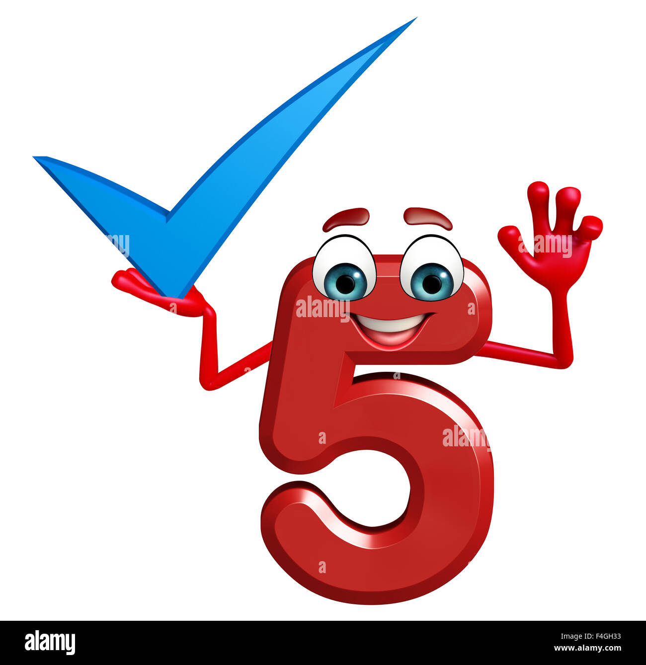 3d rendered illustration of cartoon character of five digit with right ...