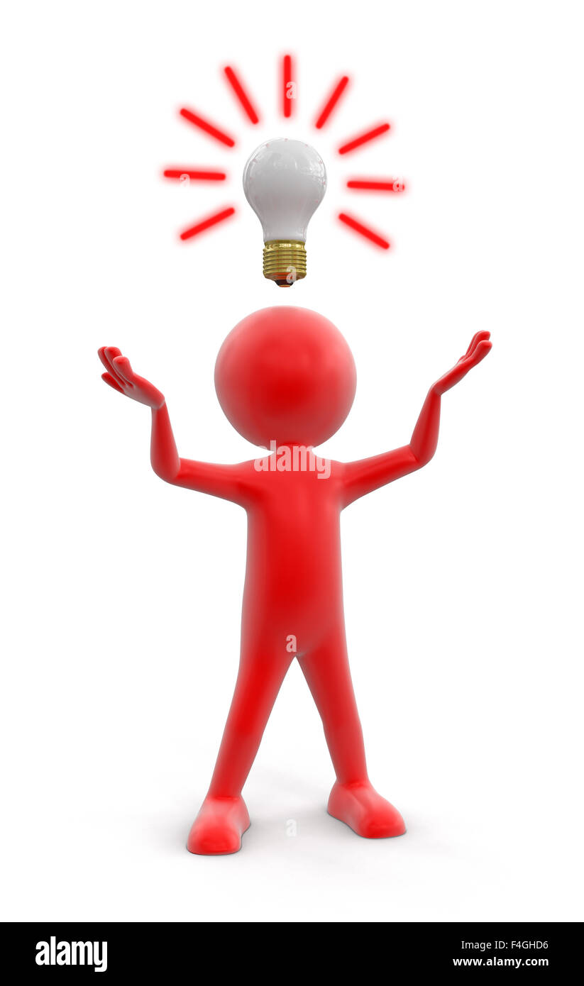 3D man with a light bulb. Image with clipping path Stock Photo - Alamy