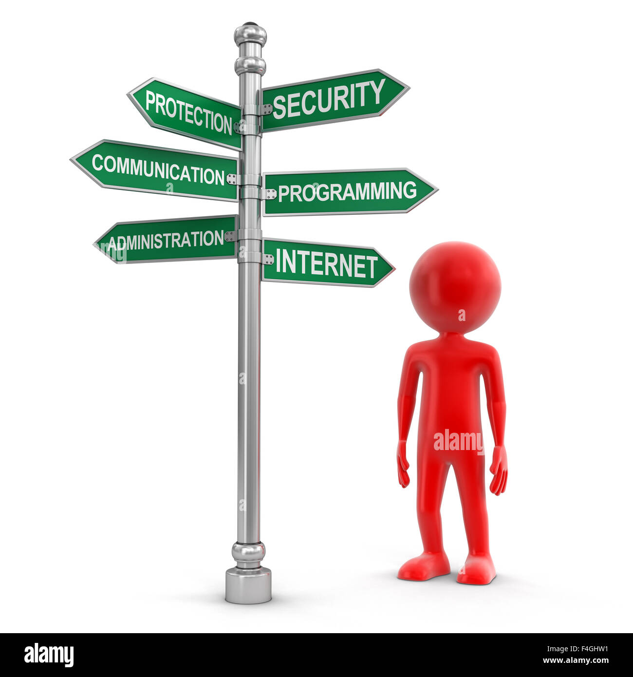 Man and Sign Directions. Image with clipping path Stock Photo - Alamy