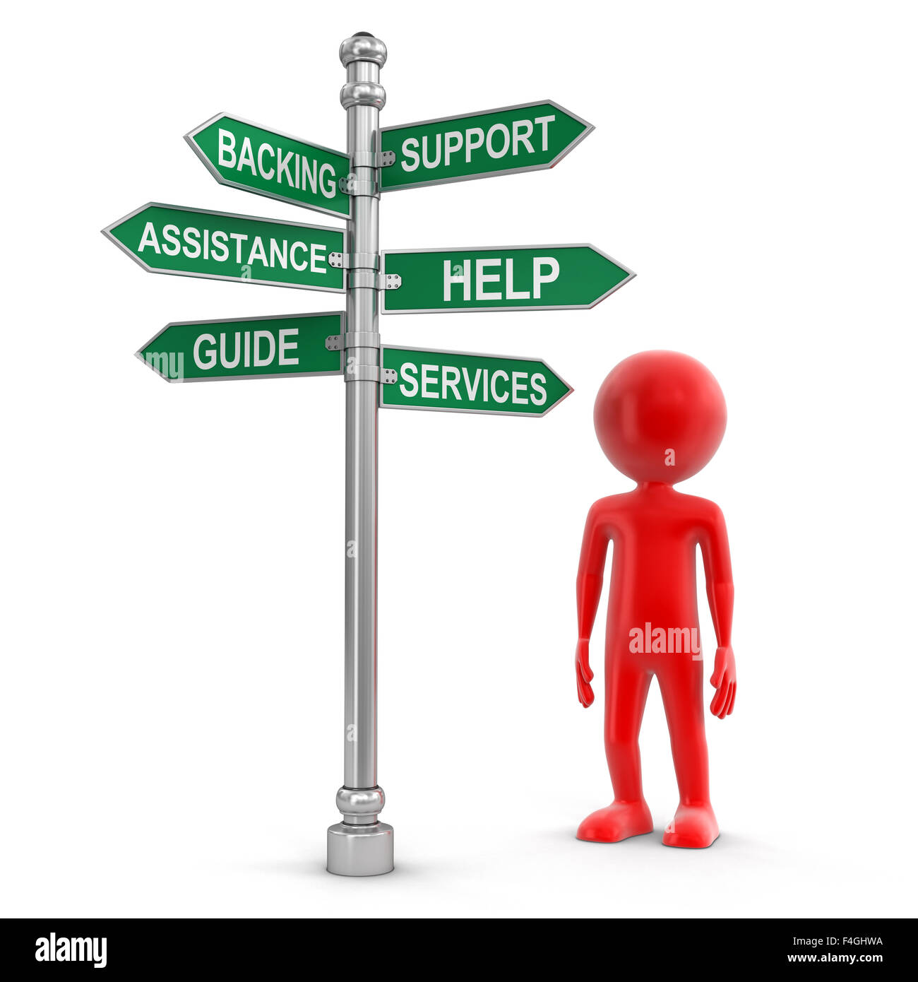 Man and Sign Directions. Image with clipping path Stock Photo - Alamy