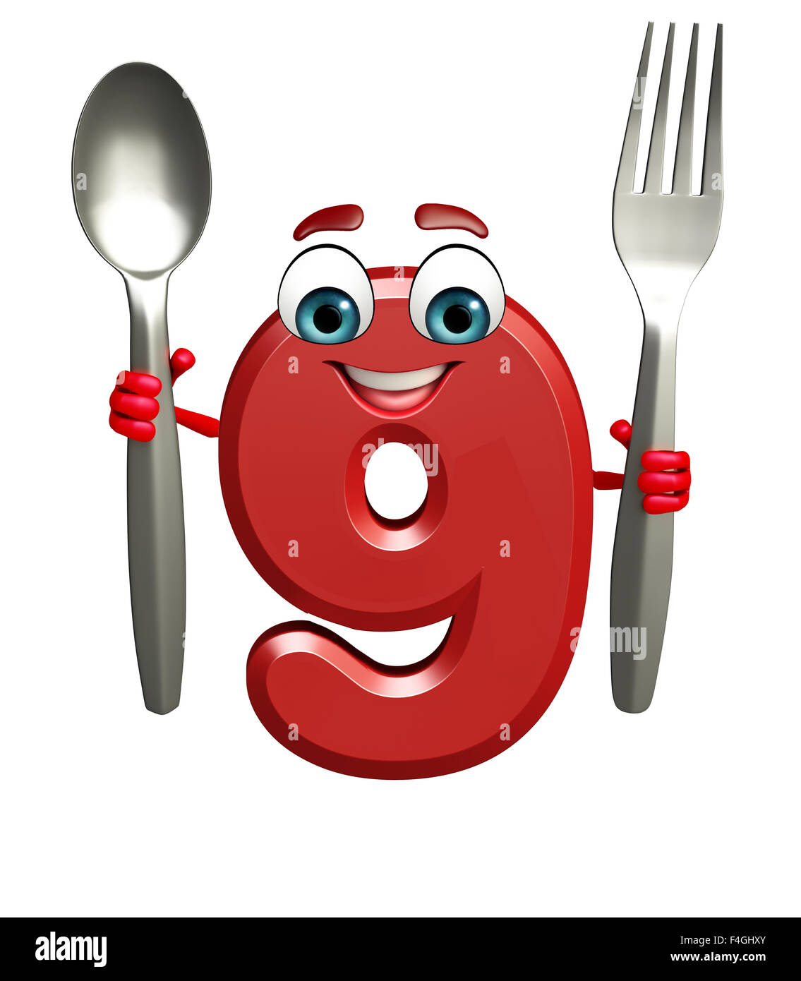 3d rendered illustration of cartoon character of nine digit with spoon ...