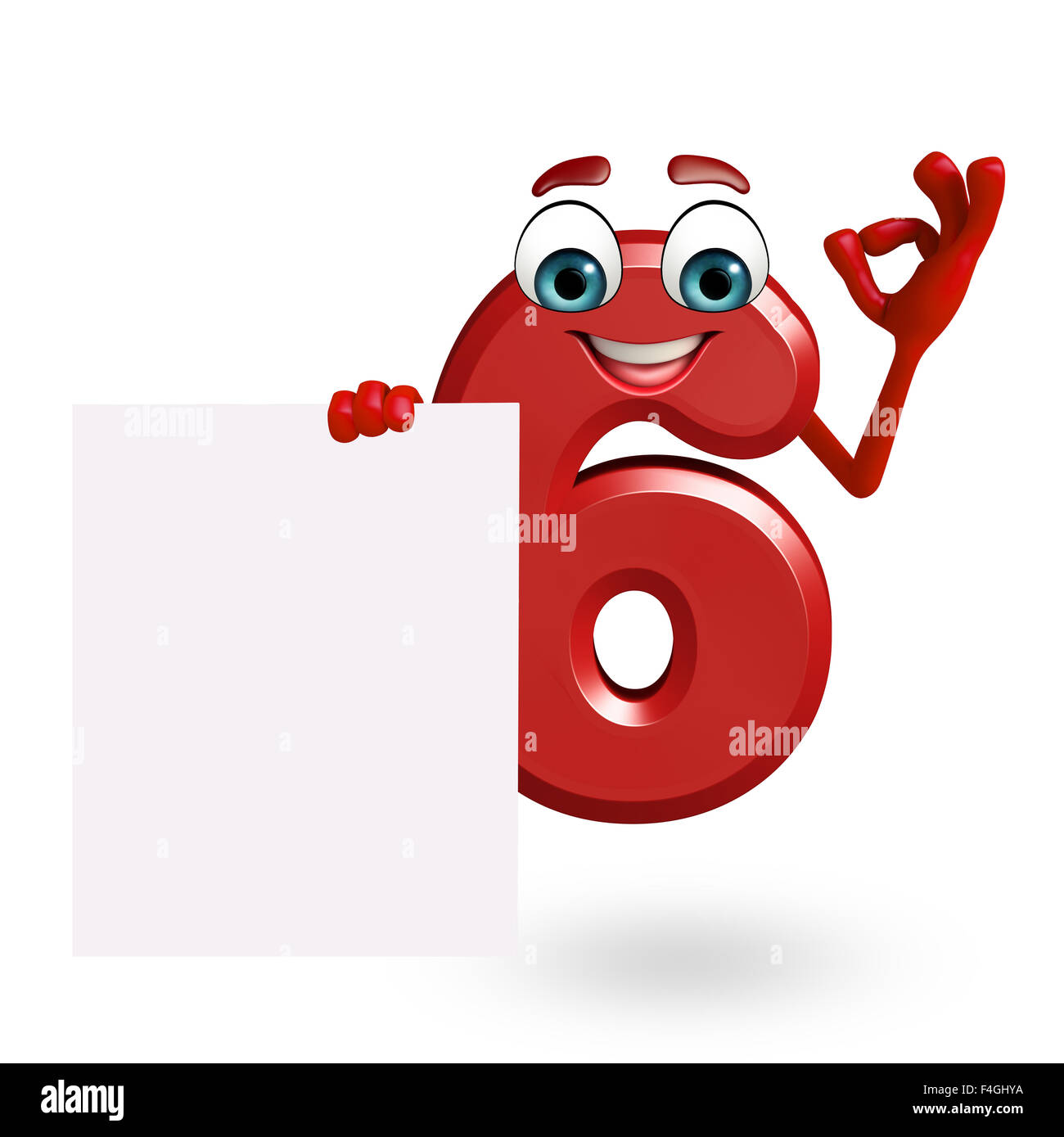 3d rendered illustration of cartoon character of six digit with sign ...