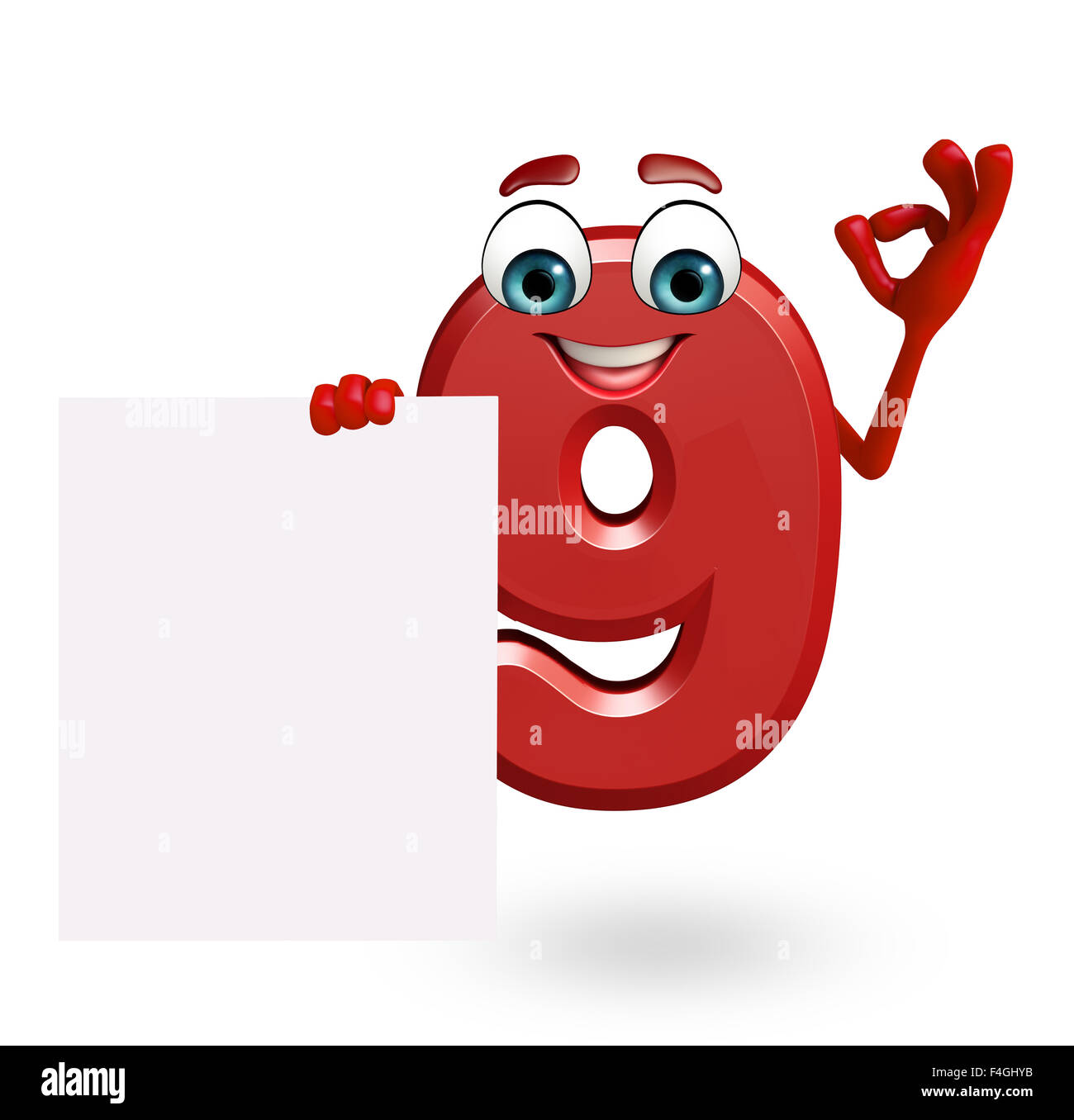 3d rendered illustration of cartoon character of nine digit with sign ...