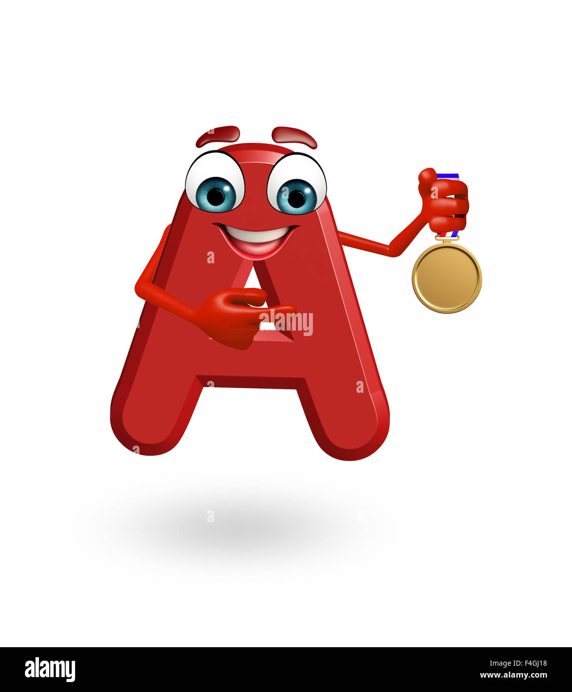 3d rendered illustration of alphabet A Cartoon Character with medal ...