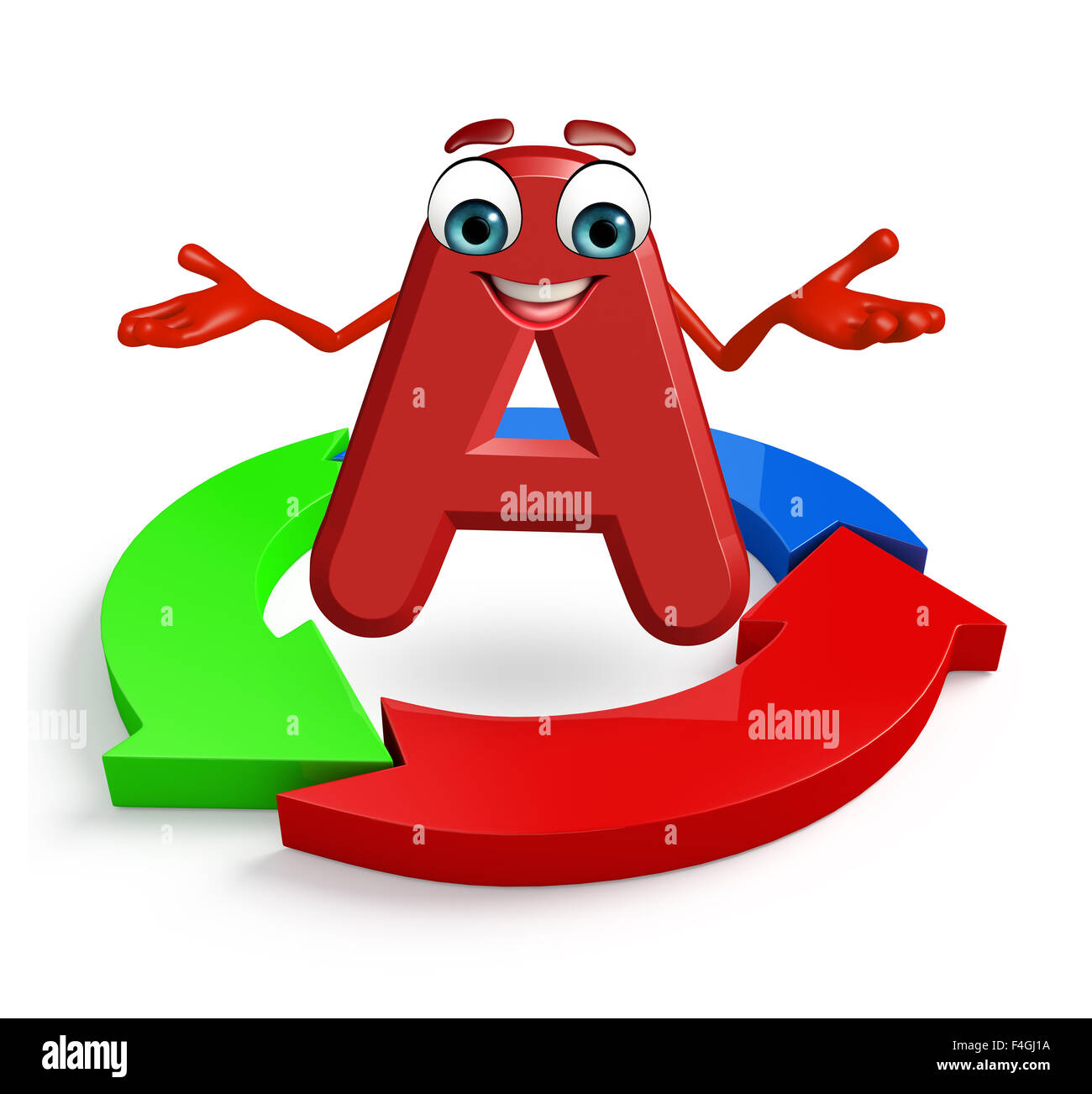 3d rendered illustration of alphabet A Cartoon Character with arrow ...