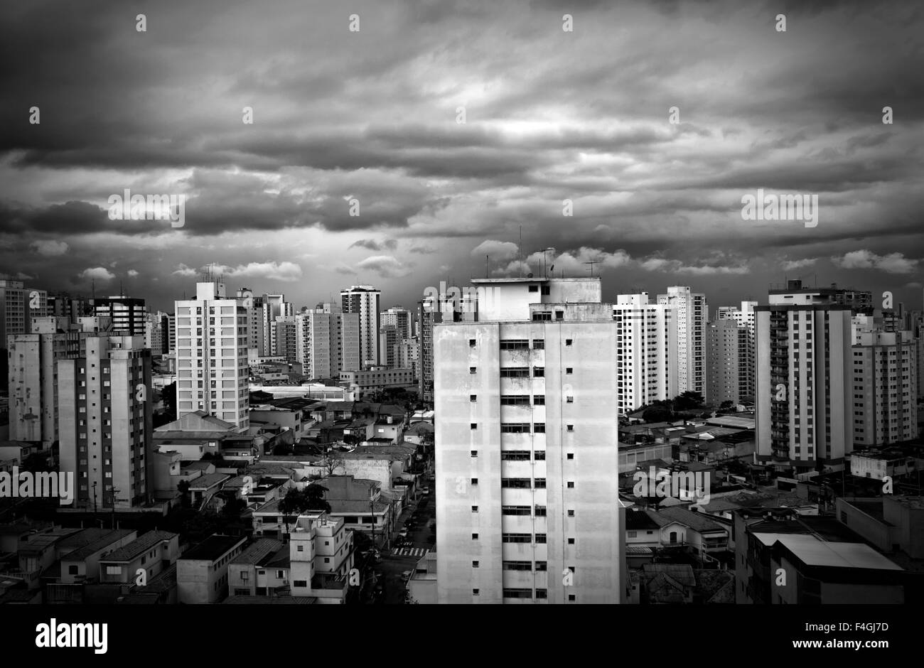 Aerial view skyscraper buildings in Black and White Stock Photos ...