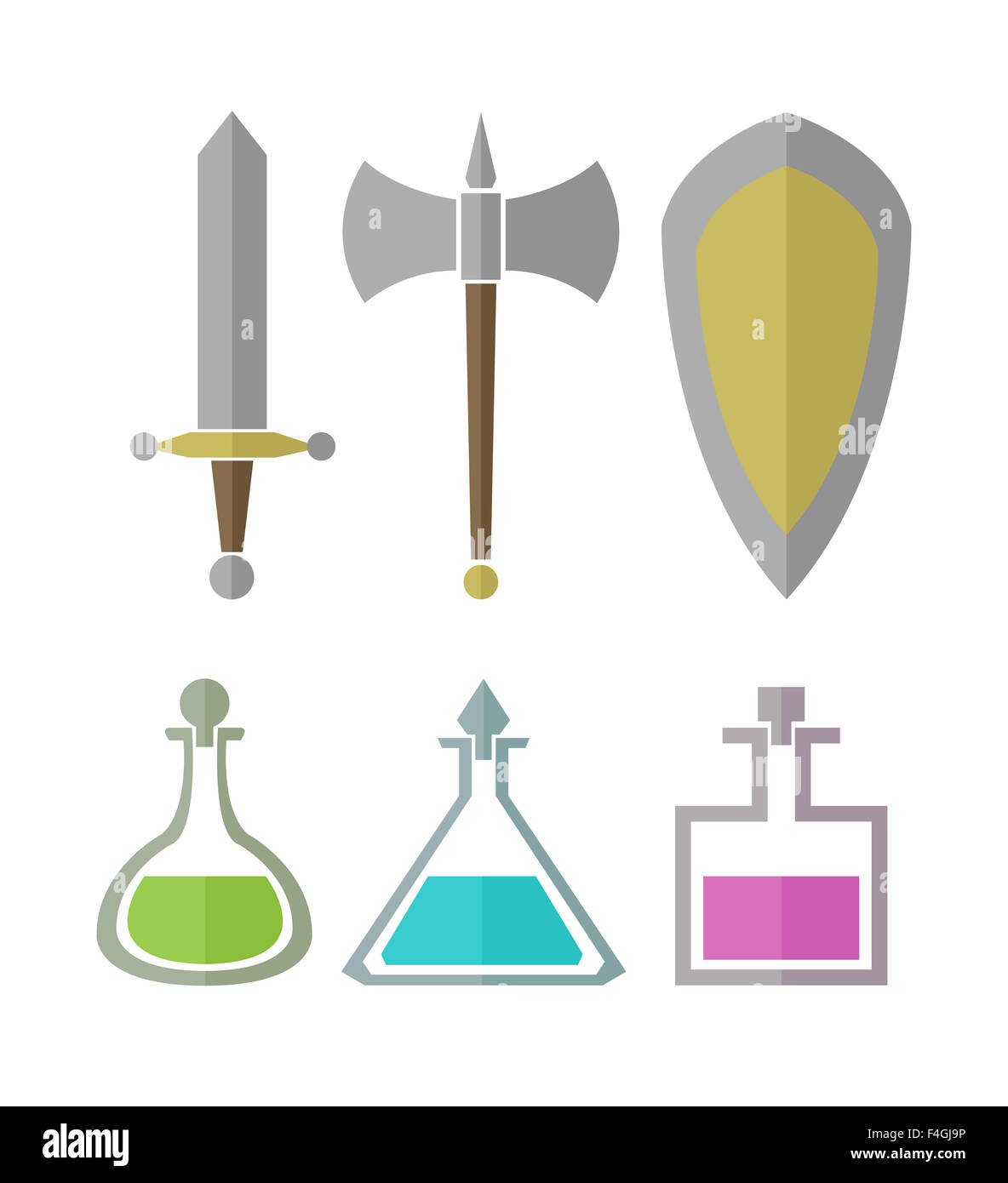 Set of simple elements for RPG games, weapon and vials Stock Photo - Alamy