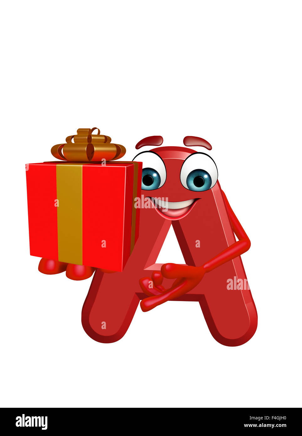 3d rendered illustration of alphabet A Cartoon Character with gift box ...
