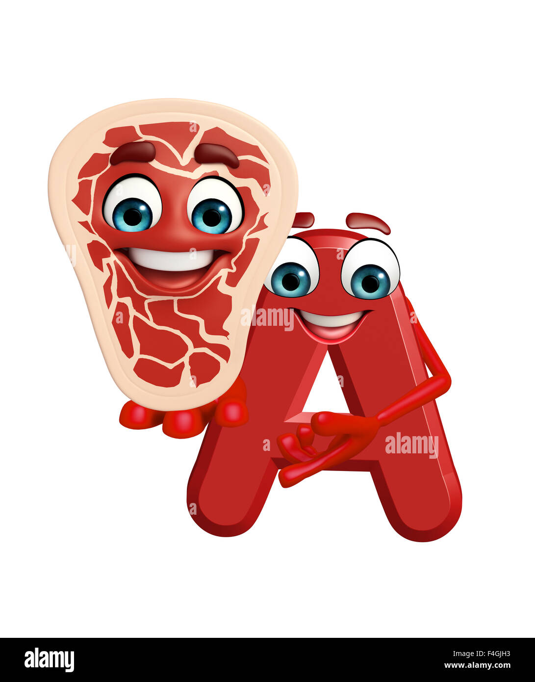 3d rendered illustration of alphabet A Cartoon Character with meat ...