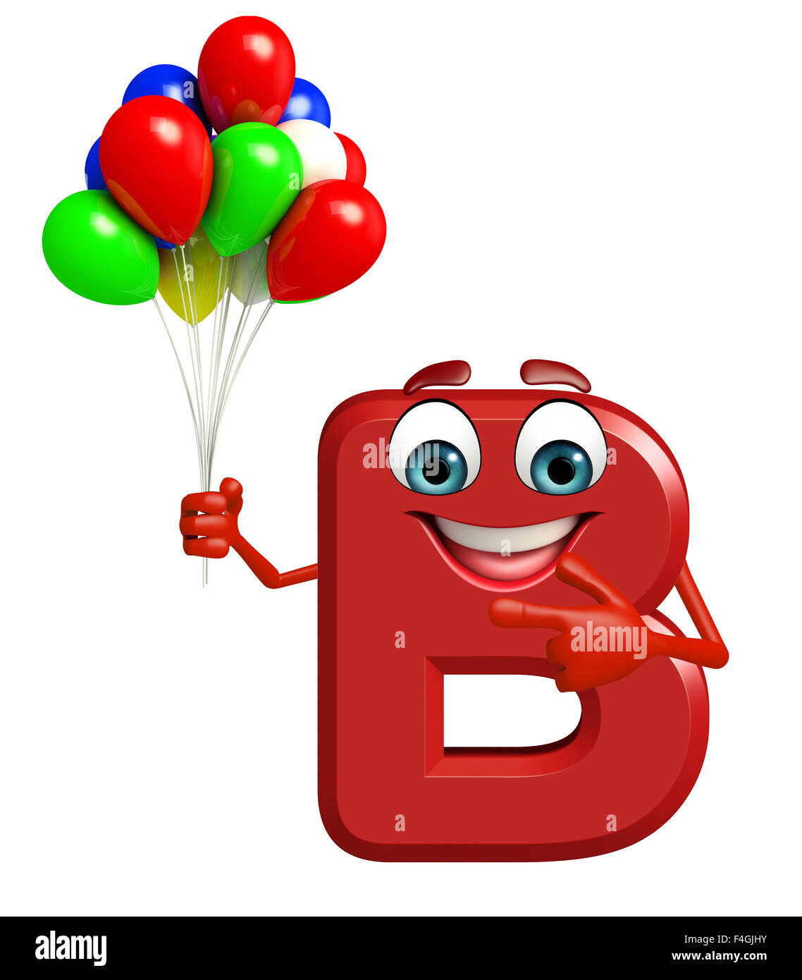 3d rendered illustration of alphabet B Cartoon Character with balloons ...