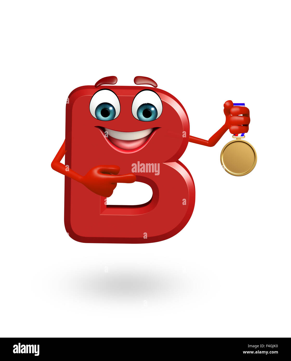 3d rendered illustration of alphabet B Cartoon Character with medal ...