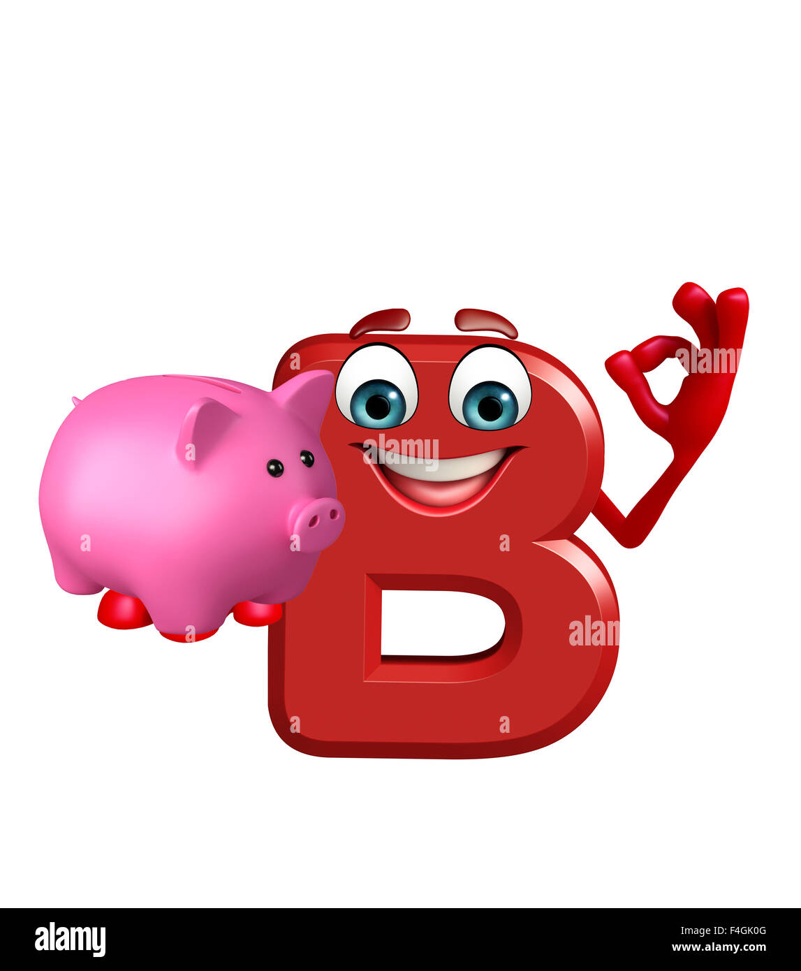 3d rendered illustration of alphabet B Cartoon Character with piggy ...