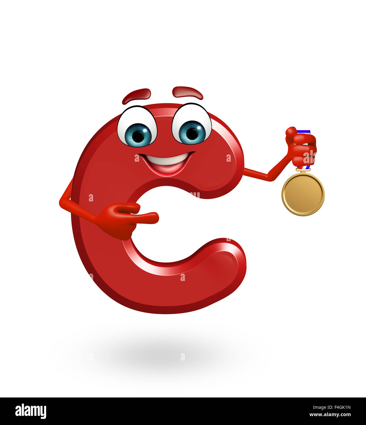 3d rendered illustration of alphabet C Cartoon Character with medal ...
