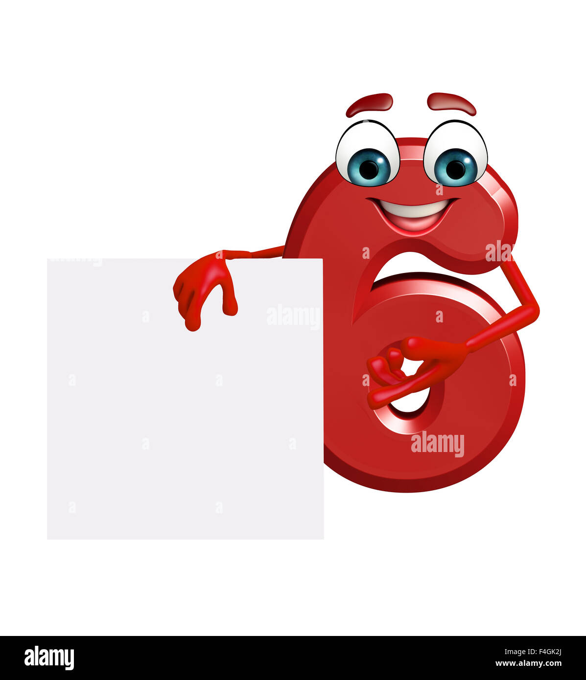 3d rendered illustration of cartoon character of six digit with sign ...