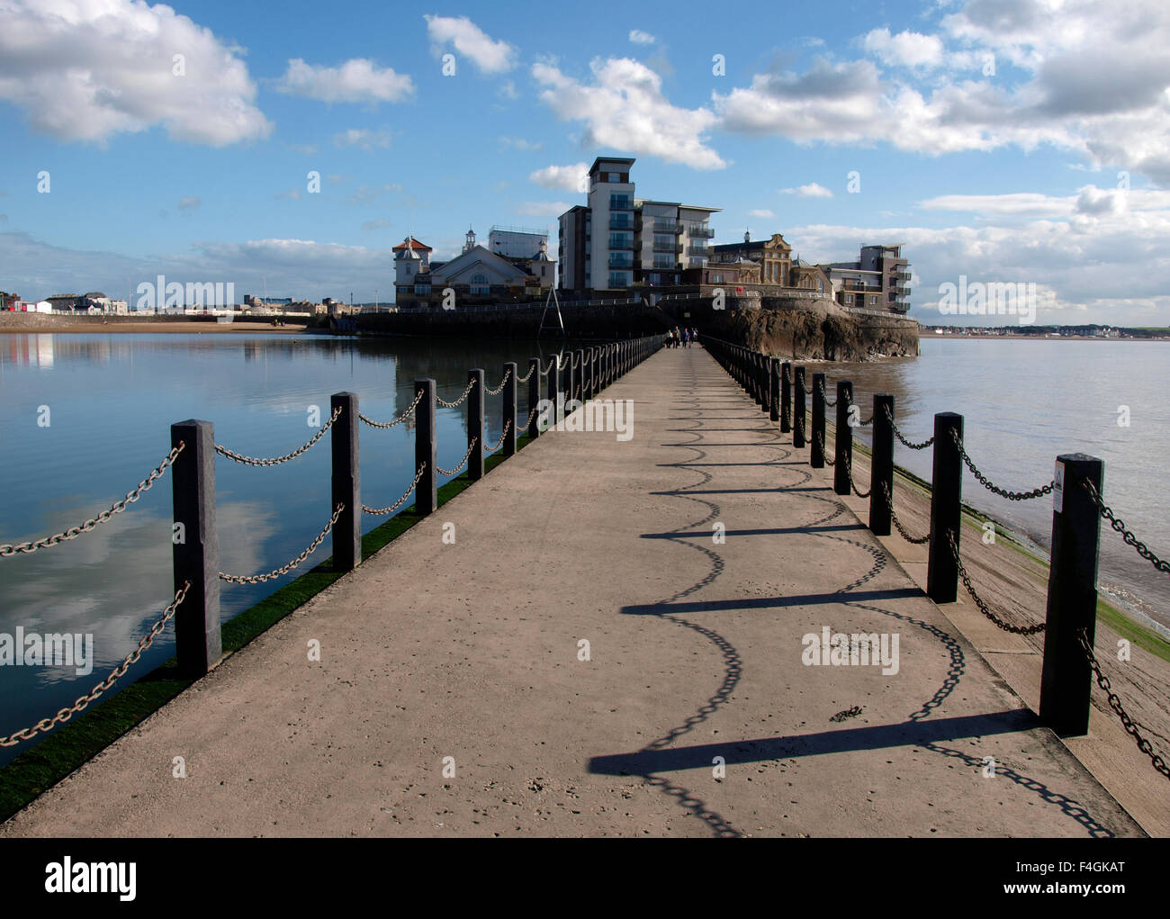 View along Marine Lake Causeway to Knightstone Island, Weston-super ...