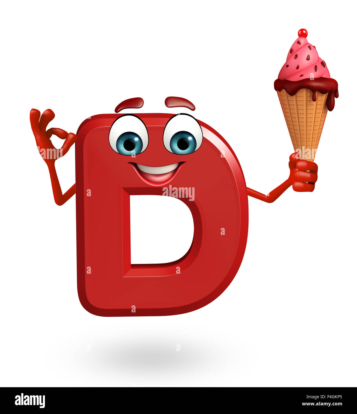 3d rendered illustration of alphabet D Cartoon Character with icecream ...