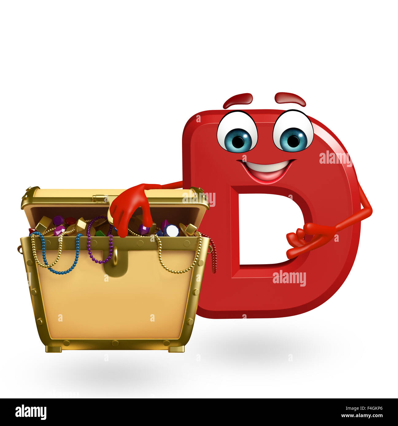 3d rendered illustration of alphabet D Cartoon Character with treasure ...