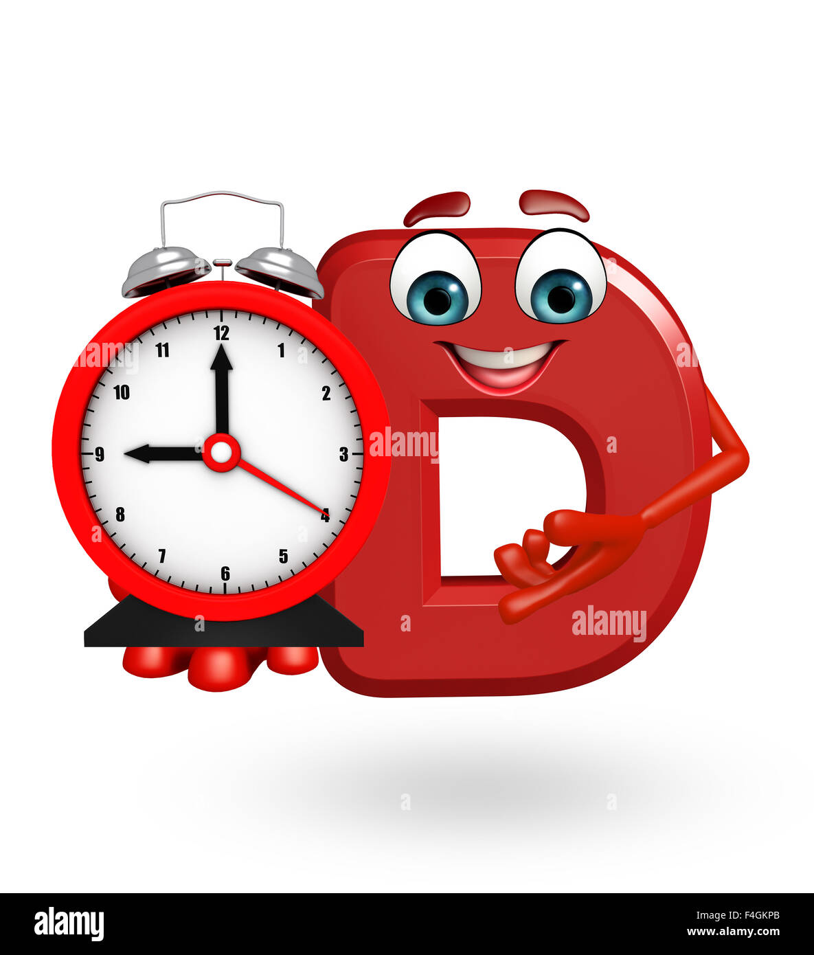3d rendered illustration of alphabet D Cartoon Character with clock ...