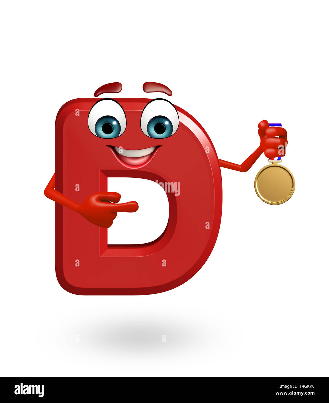 3d rendered illustration of alphabet D Cartoon Character with medal ...