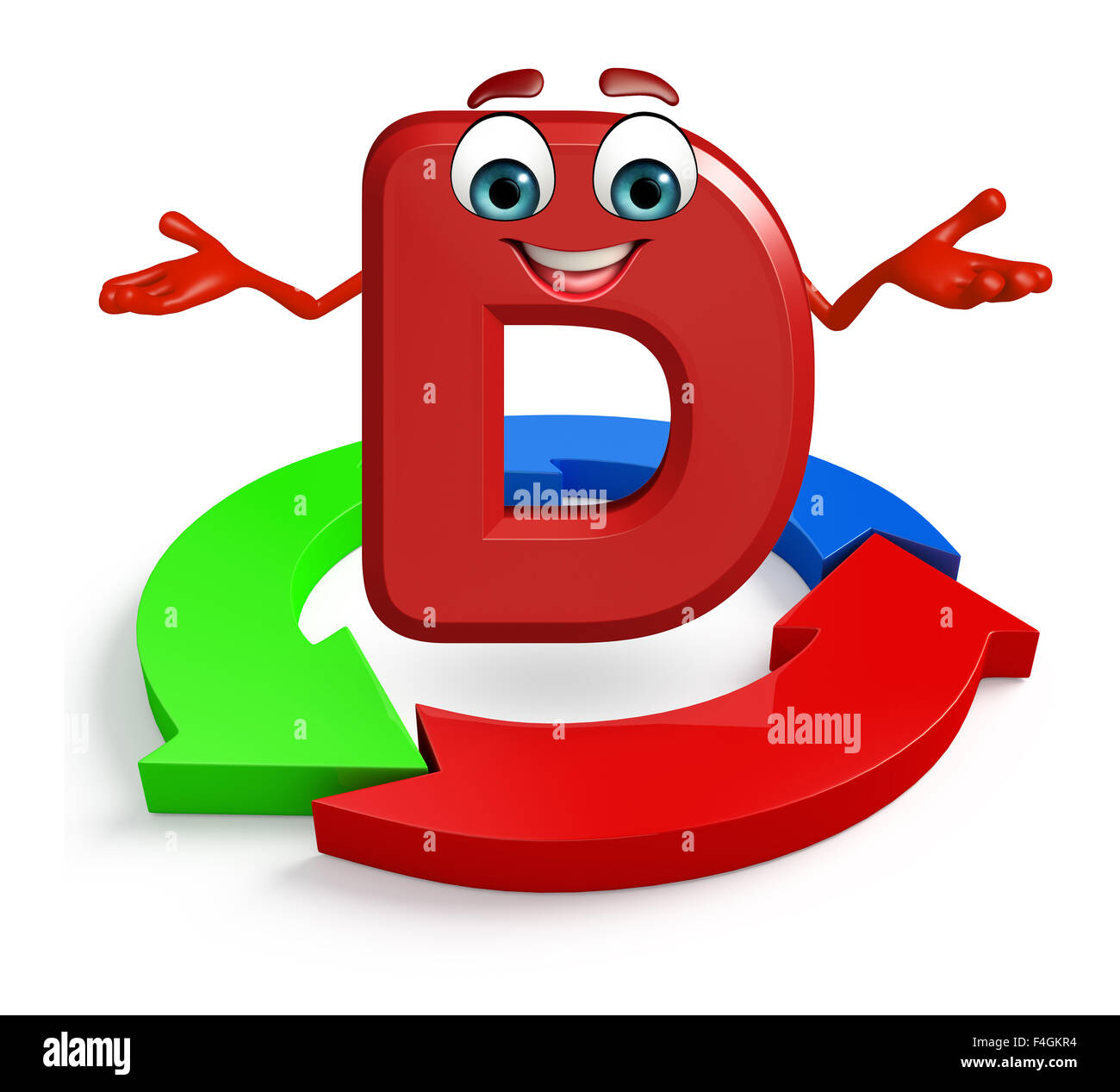 3d rendered illustration of alphabet D Cartoon Character with arrow ...