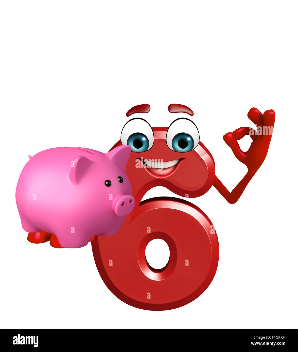 3d rendered illustration of cartoon character of six digit with piggy ...