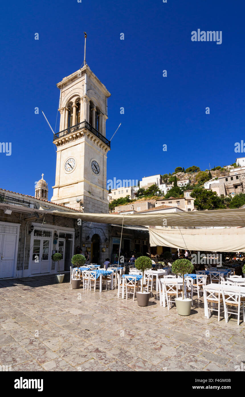 Cafe under clocktower hydra hydra hi-res stock photography and images ...