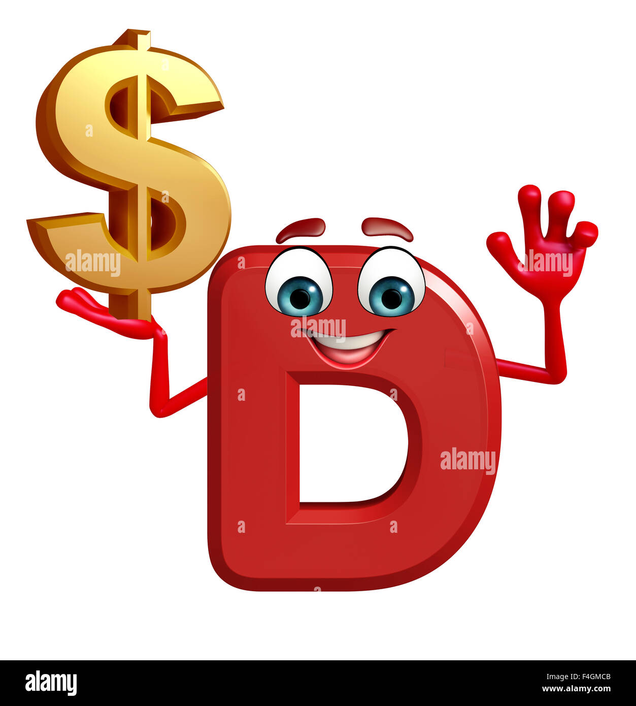 3d rendered illustration of alphabet D Cartoon Character WITH DOLLAR ...
