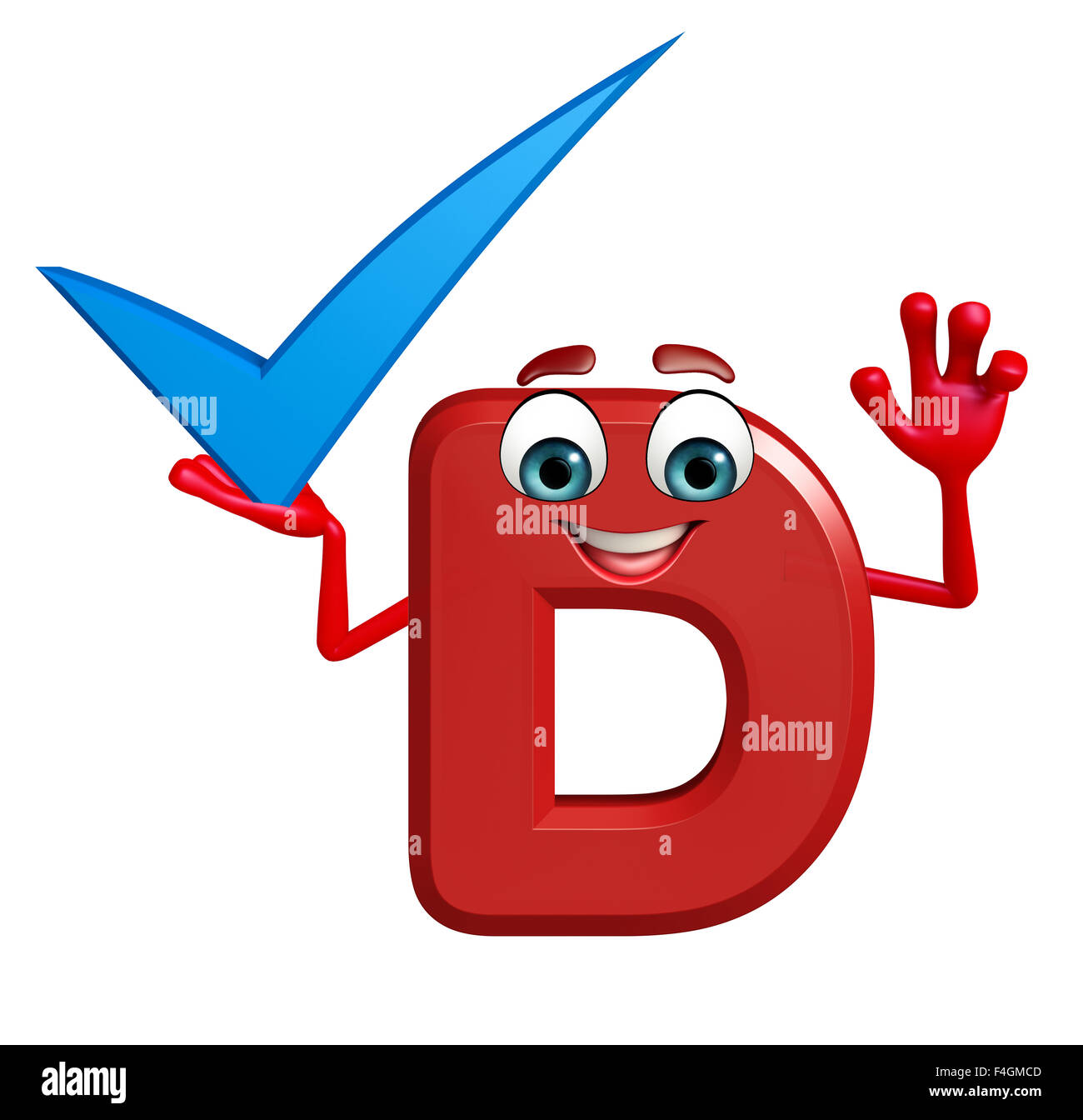 3d rendered illustration of alphabet D Cartoon Character with right ...