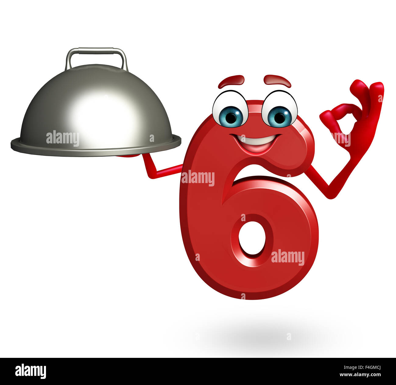 3d rendered illustration of cartoon character of six digit with pan ...