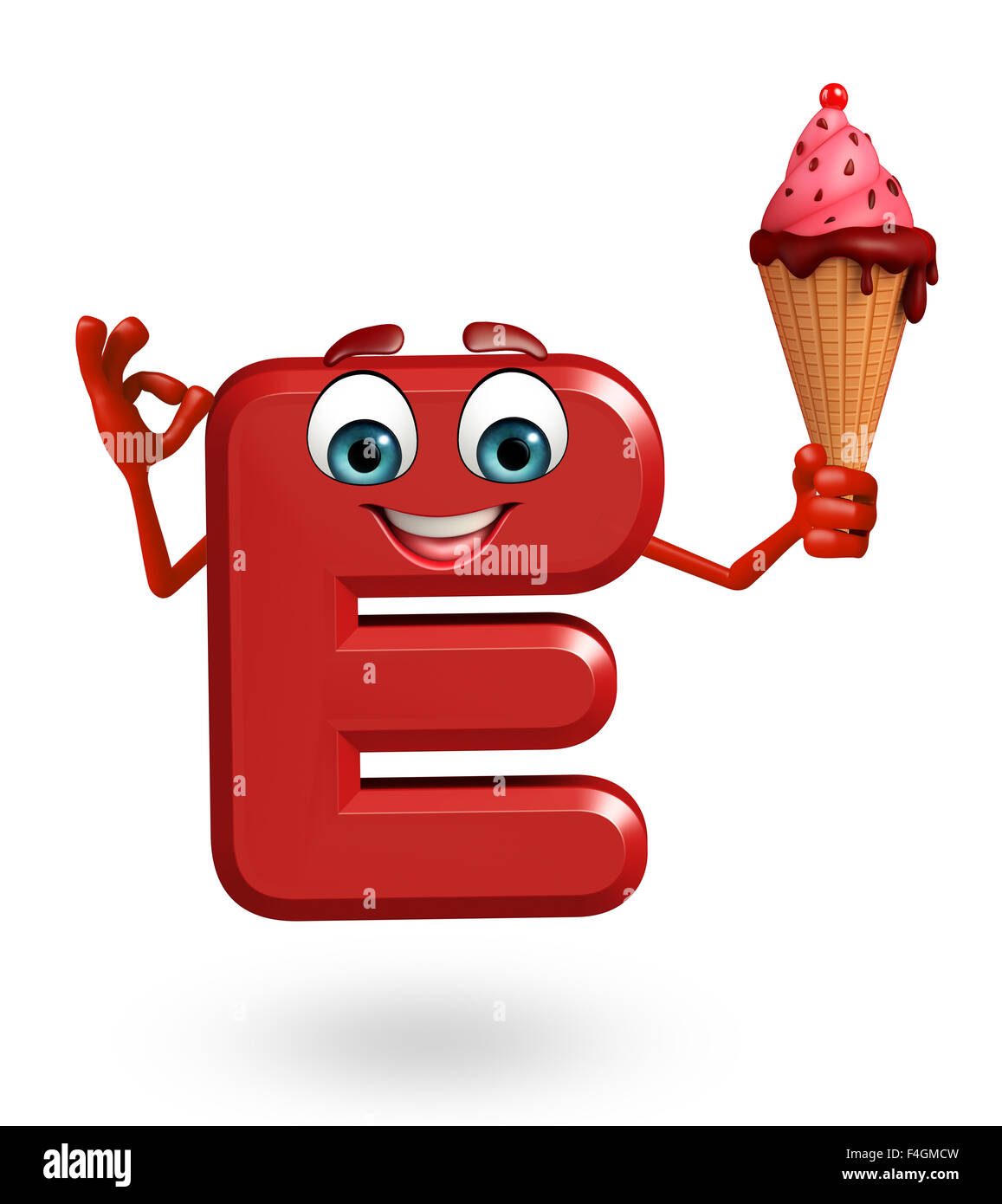 3d rendered illustration of alphabet E Cartoon Character with icecream ...