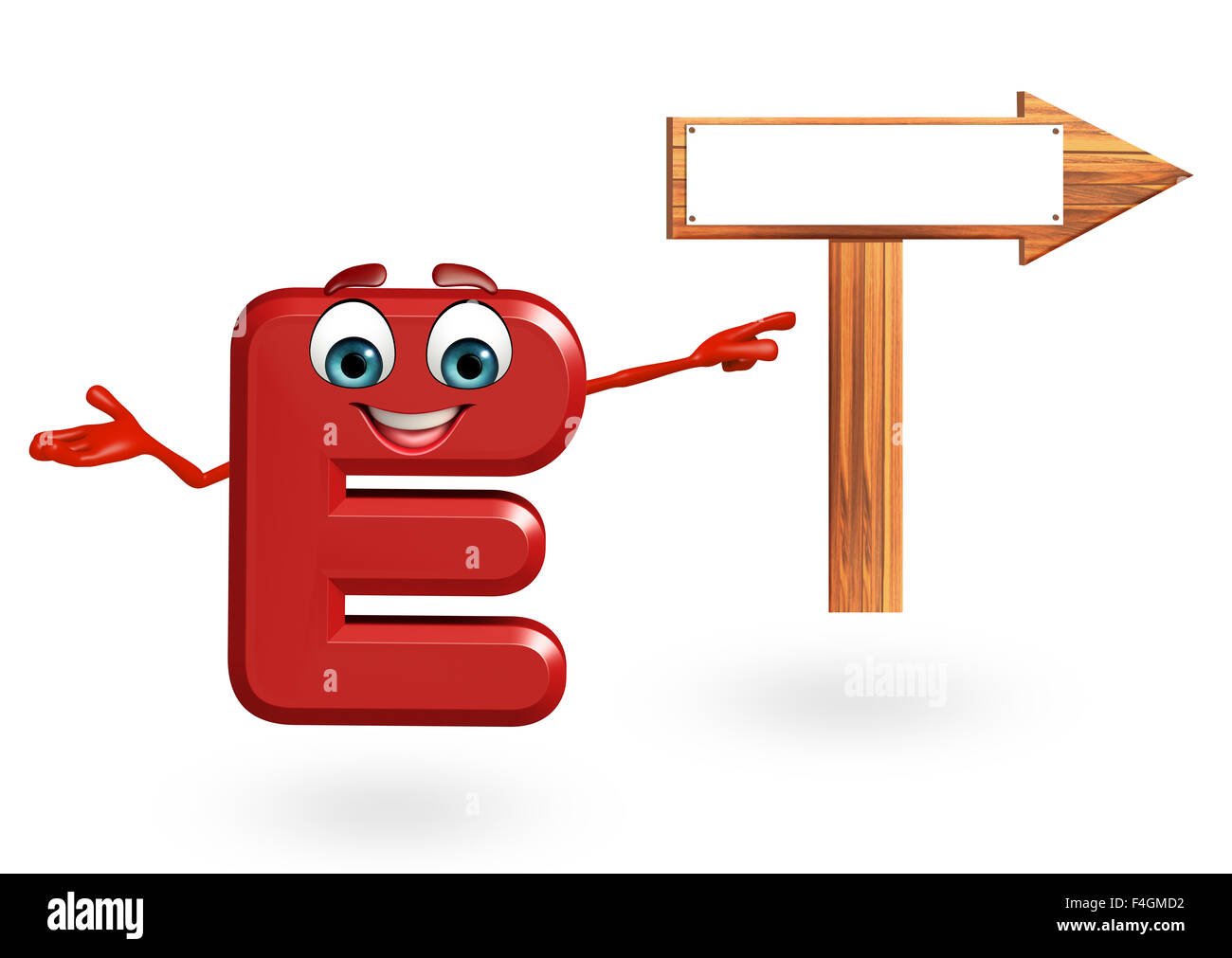 3d rendered illustration of alphabet E Cartoon Character with arrow ...